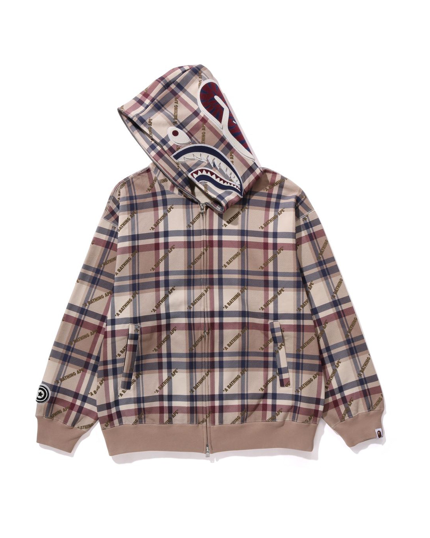 A BATHING APE® A Bathing Ape Logo Check Pattern Shark Full Zip Hoodie ...